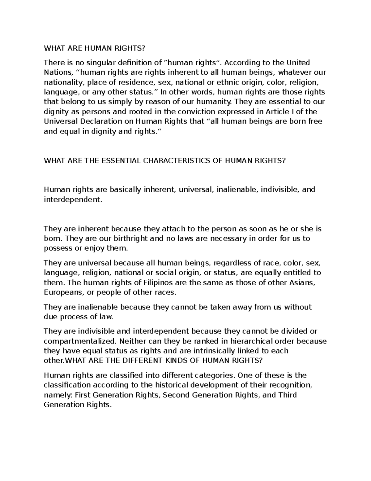 Notes on CP SEC Human Rights - WHAT ARE HUMAN RIGHTS? There is no ...