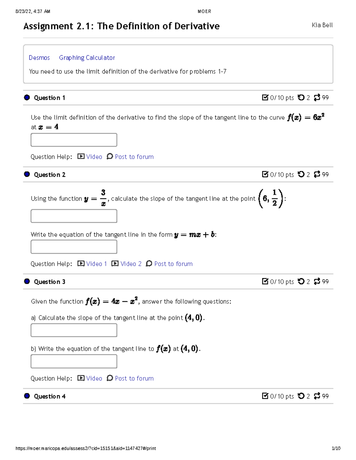 Calc Assignment 2 - GOOD - Assignment 2: The Definition of Derivative ...