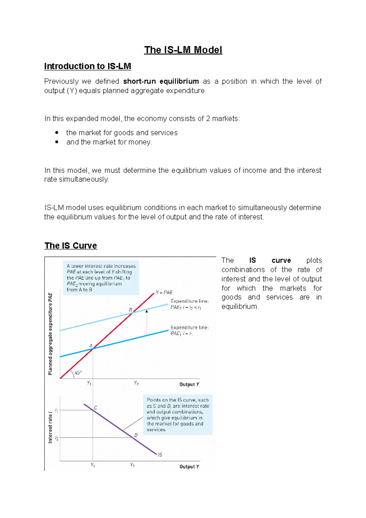 6.The IS-LM curve - Lecture notes 6 - The IS-LM Model Introduction to ...