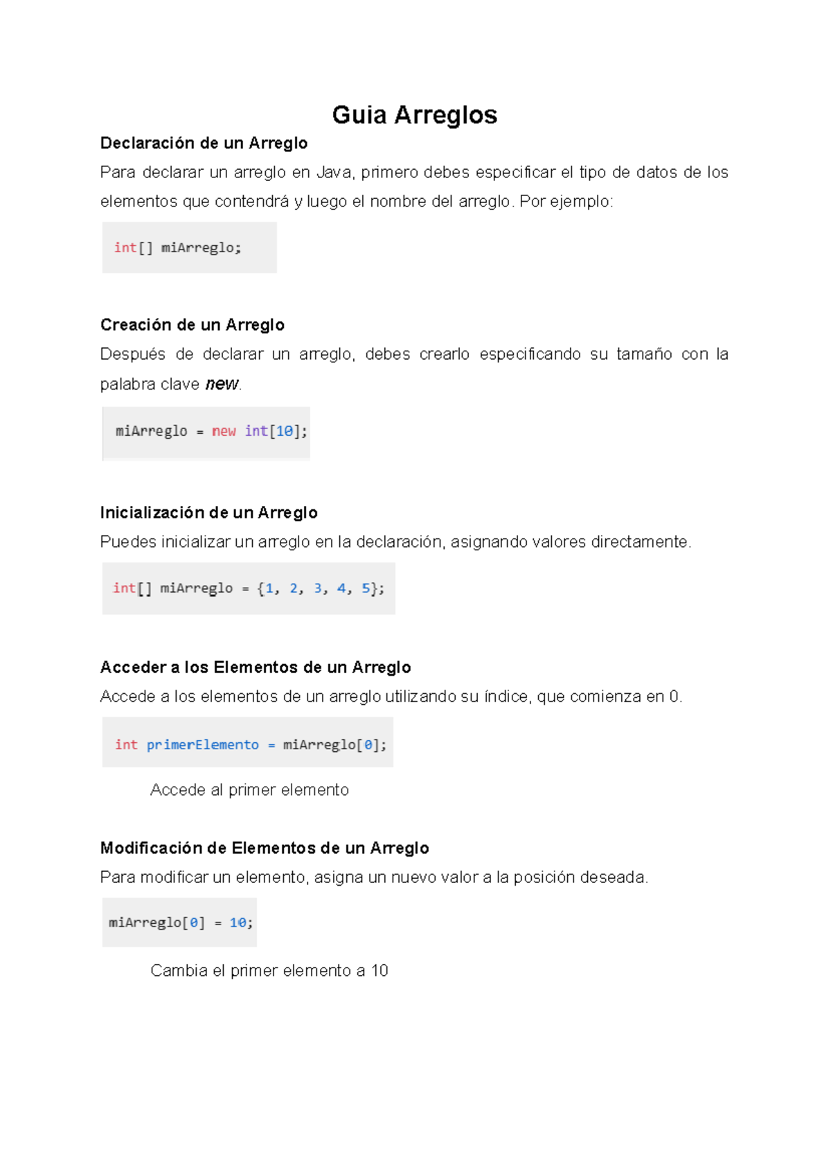 Guia Arreglos - Guia Arreglos Declaración de un Arreglo Para declarar un arreglo en Java ...