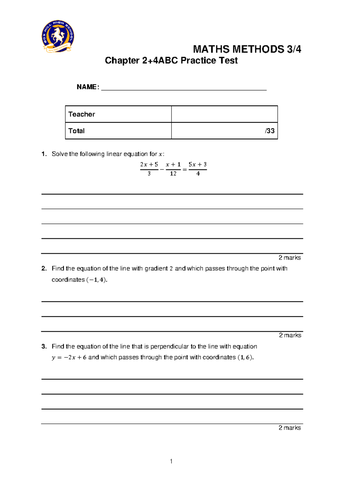 Chapter 2+4ABC Practice test - MATHS METHODS 3/ Chapter 2+4ABC Practice ...