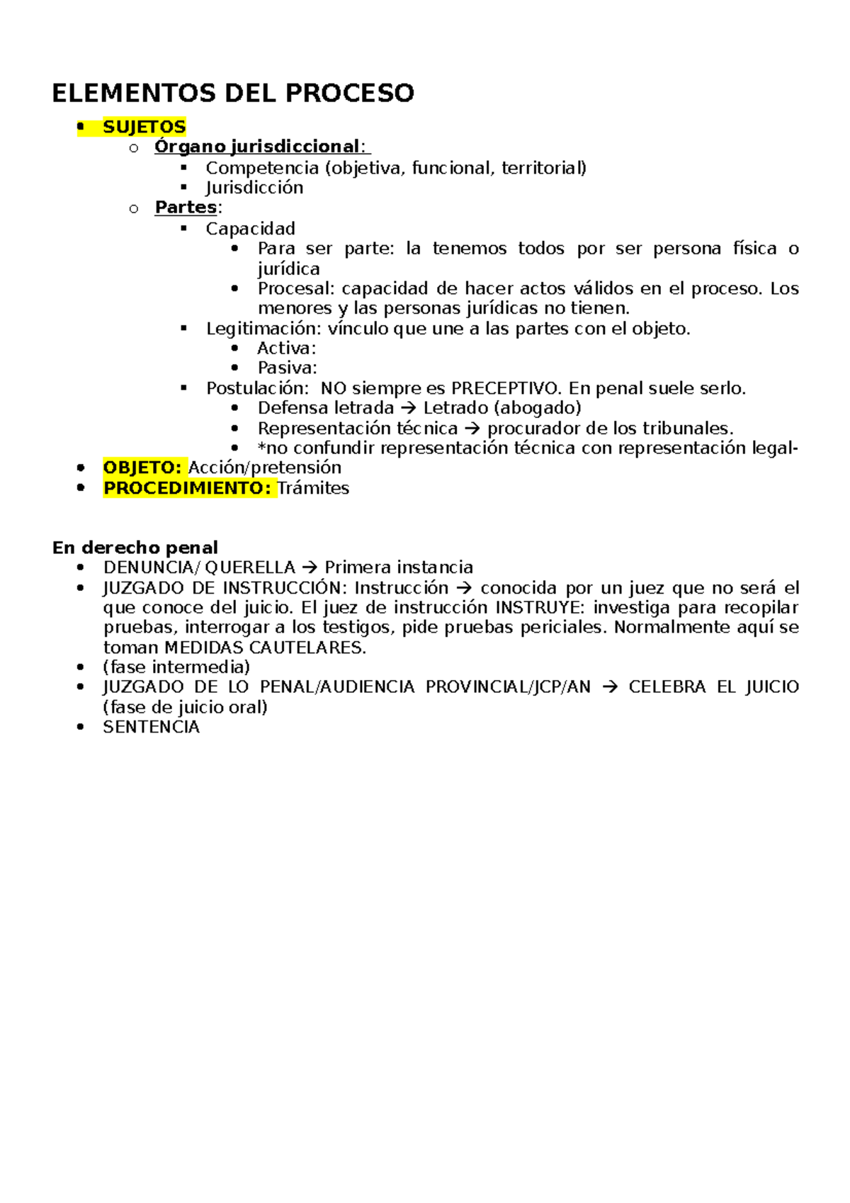 derecho procesal tema 1 - ELEMENTOS DEL PROCESO SUJETOS o Órgano ...