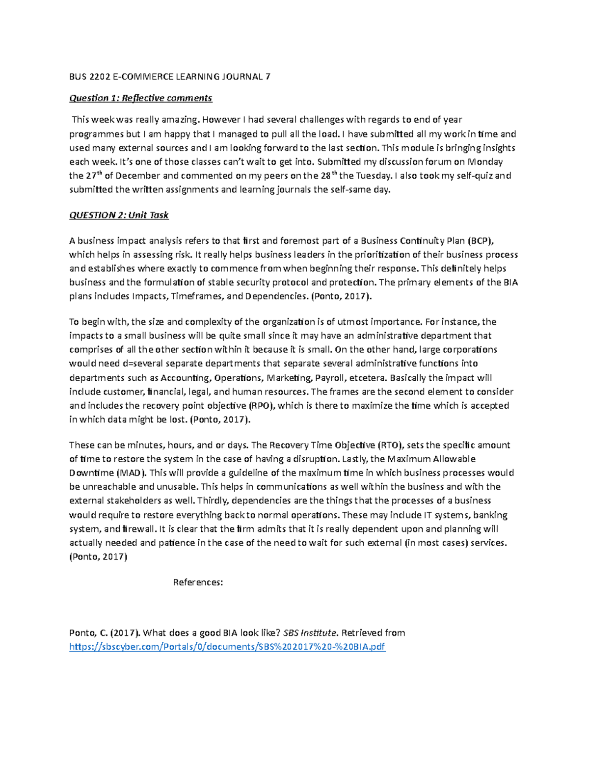 BUS 2202 E- Commerce Learning Journal 7 - BUS 2202 E-COMMERCE LEARNING ...