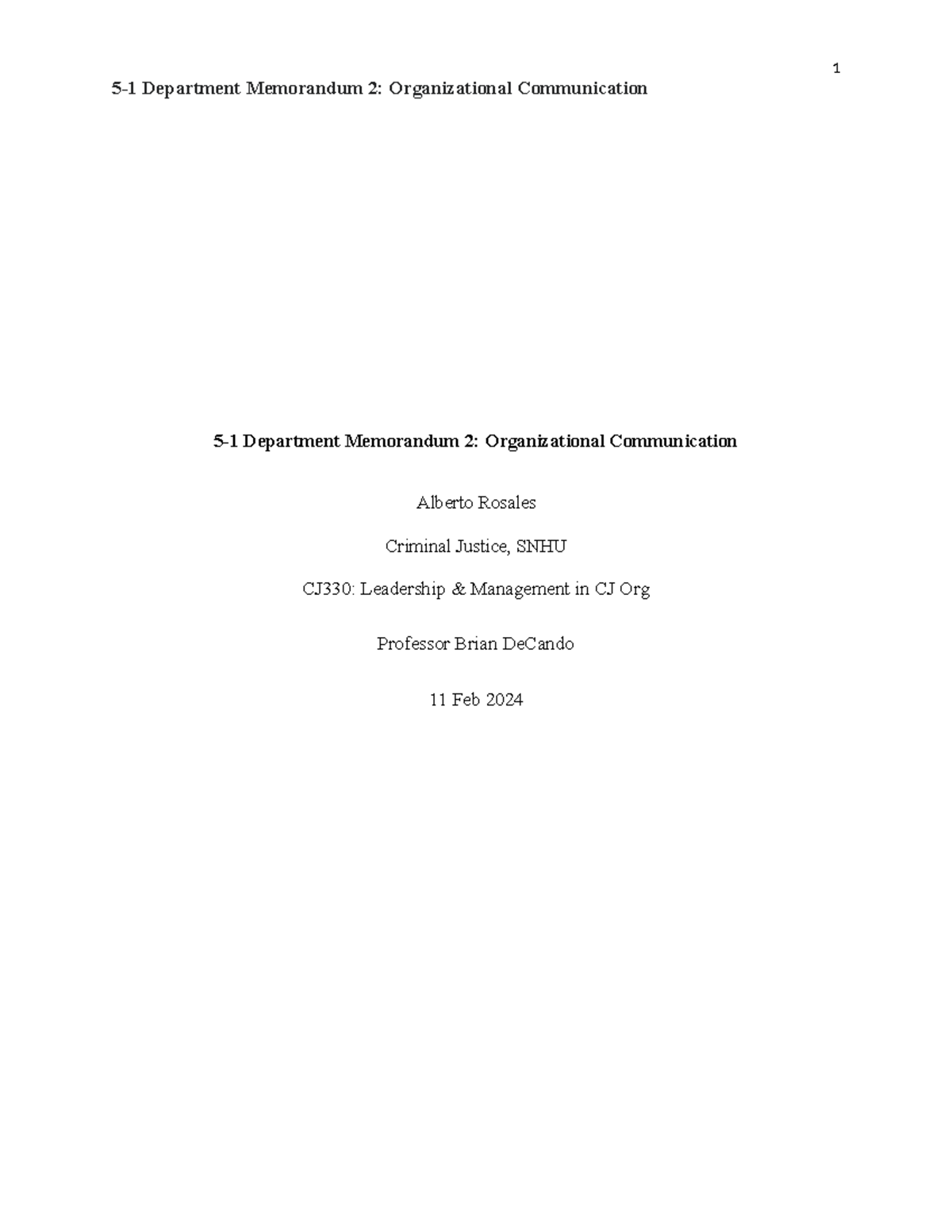 5-1 Department Memorandum 2 Organizational Communication - Upon ...