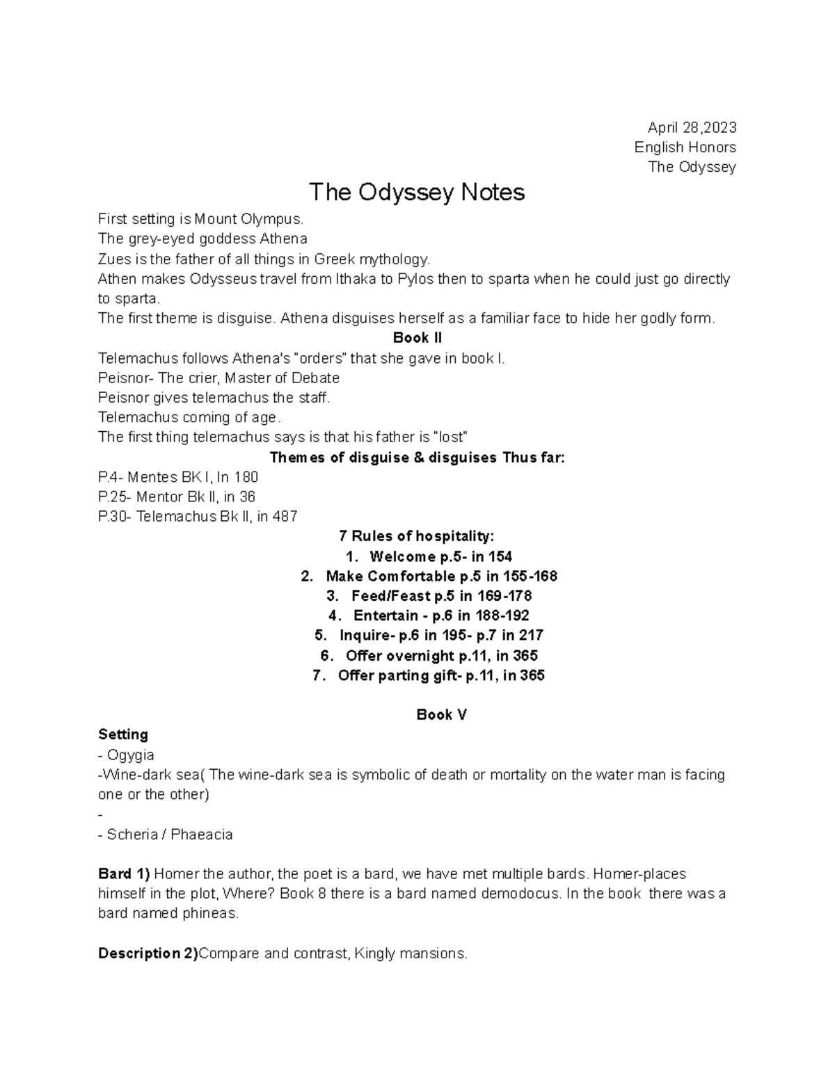 The Odyssey Notes - April 28, English Honors The Odyssey The Odyssey ...
