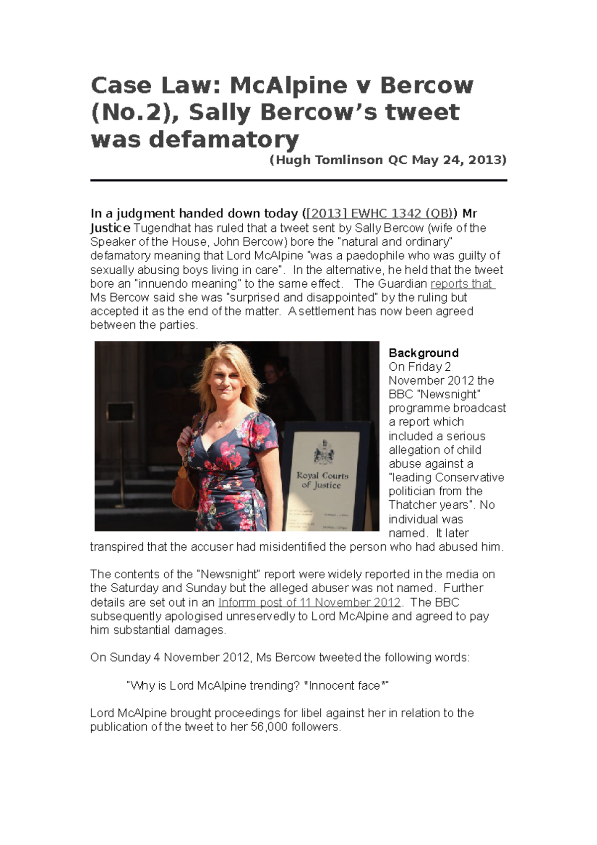 Case Study Innuendo - Warning: TT: more functions defined than expected Case Law: McAlpine v ...