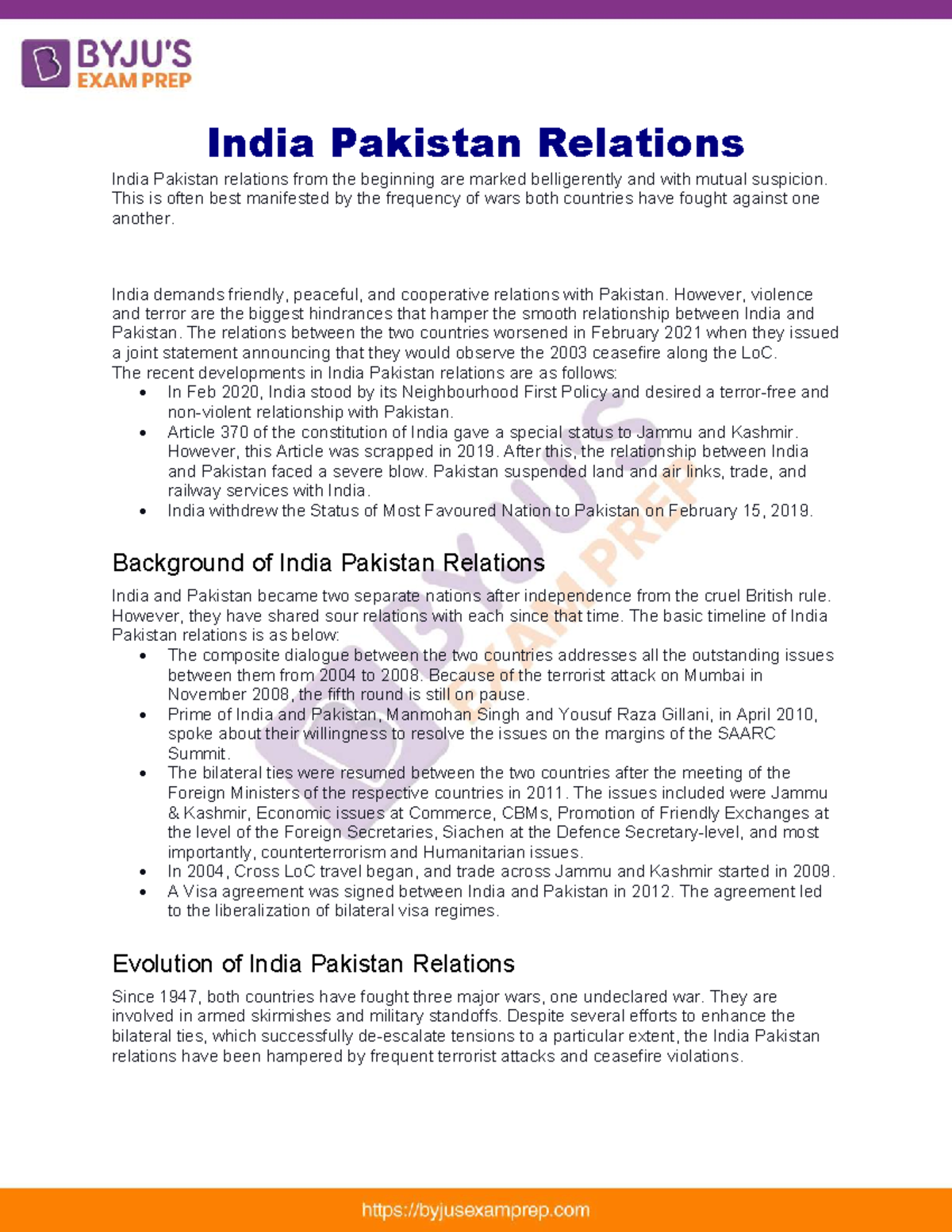India pakistan relations upsc notes 48 - India Pakistan Relations India ...