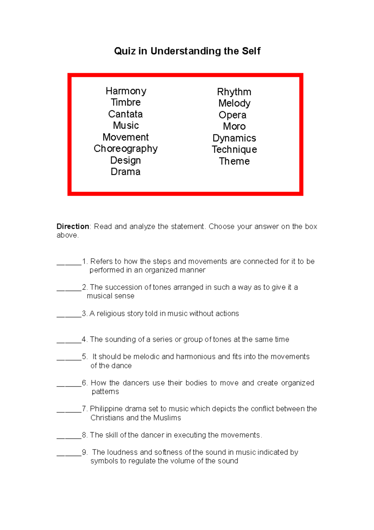 Quiz in Understanding the Self - 2 - Quiz in Understanding the Self ...