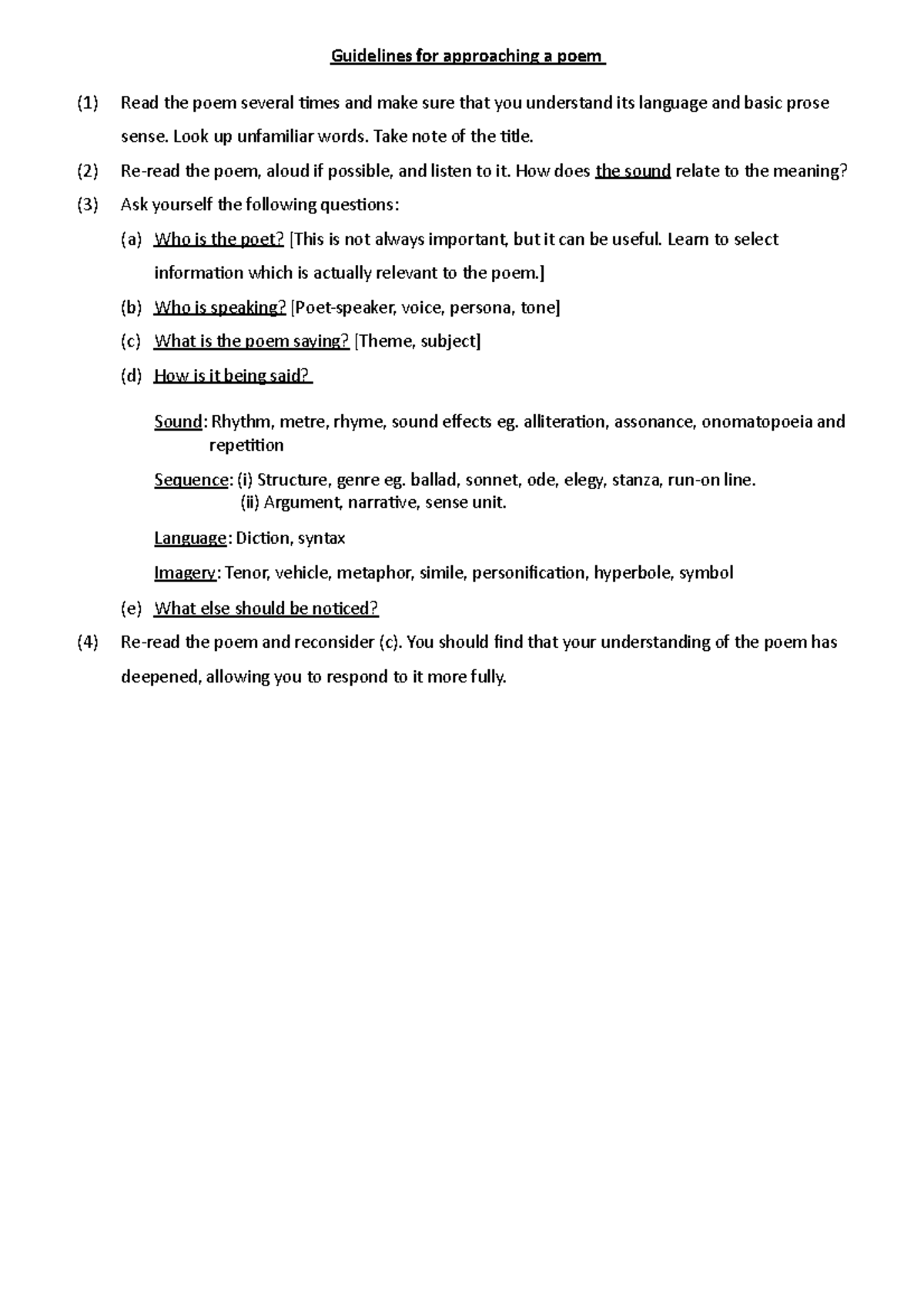 110Guidelines for approaching a poem - Look up unfamiliar words. Take ...
