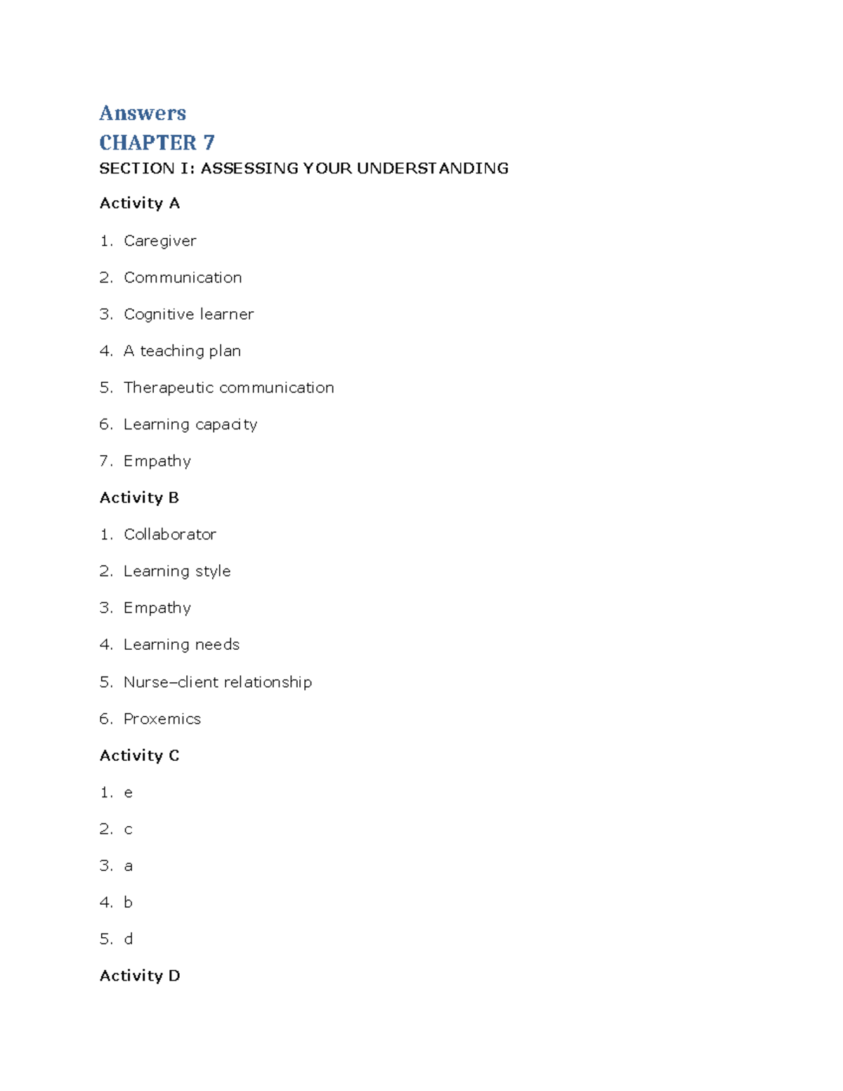 AWQ Chapter 07 - Med Surg Practice - Answers CHAPTER 7 SECTION I ...