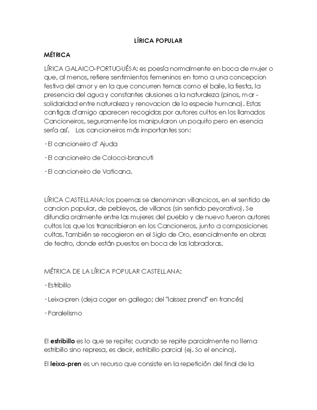 Lírica popular y lírica culta - LÕRICA POPULAR M.. LÕRICA GALAICO ...