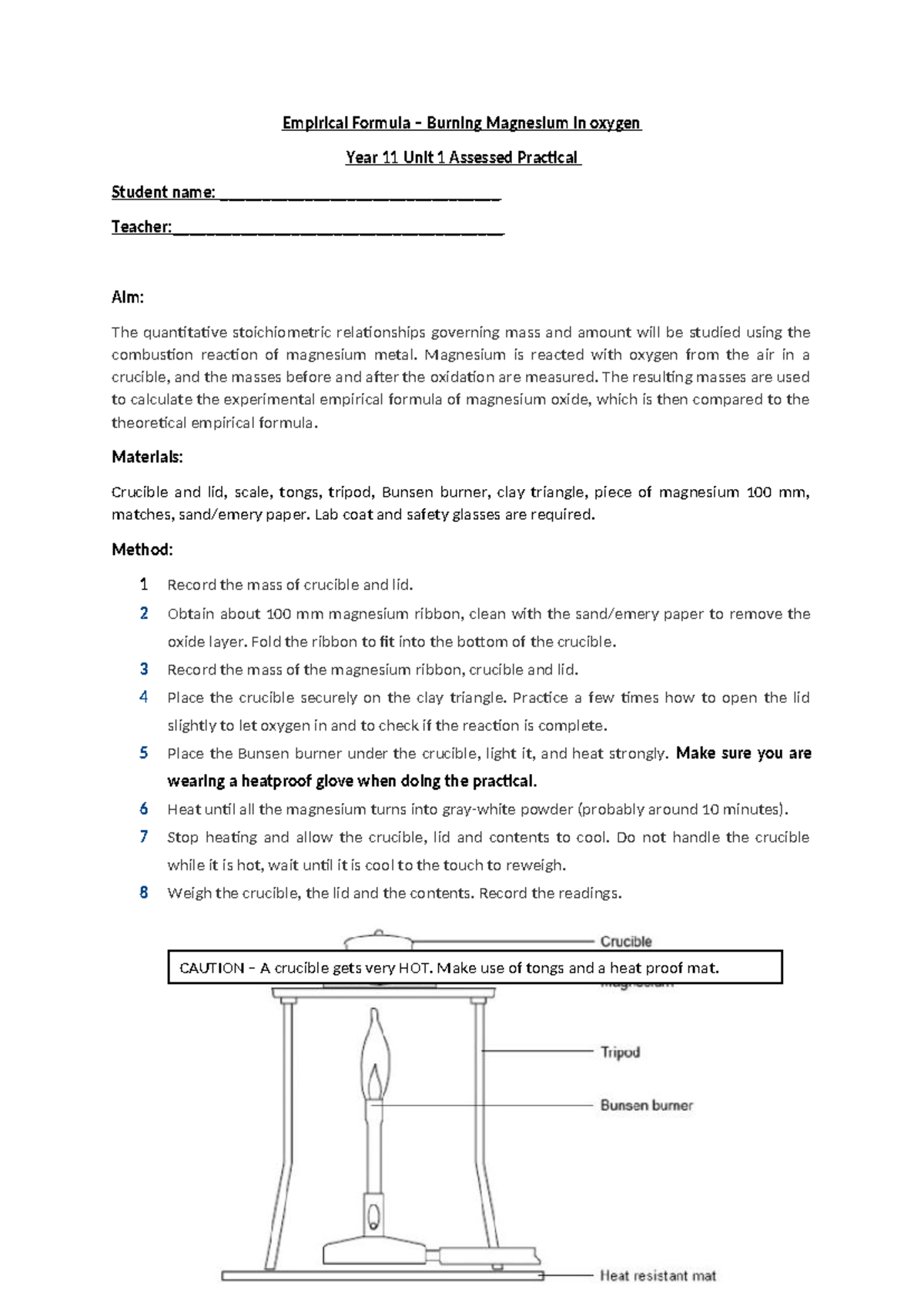 Practical- Formation of Magnesium oxide - Empirical Formula – Burning ...