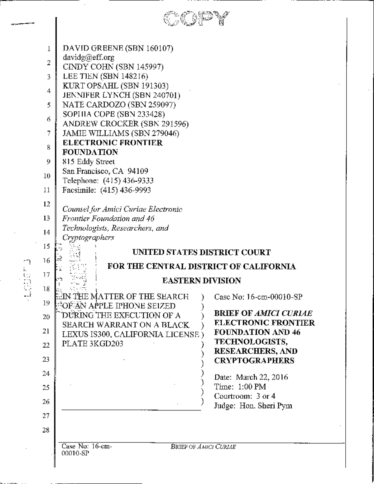 16cm10sp eff apple v fbi amicus court stamped - Case No: 16-cm- BRIEF ...