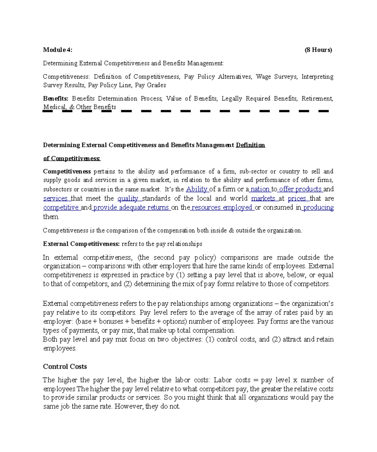 Compenations and Benefits M4 - Module 4: (8 Hours) Determining External ...