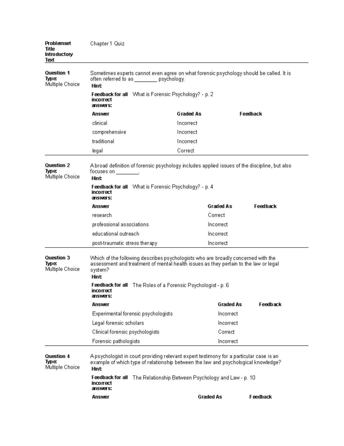 Chapter 1 Quiz - Problemset Title Chapter 1 Quiz Introductory Text Question 1 Type: Multiple ...