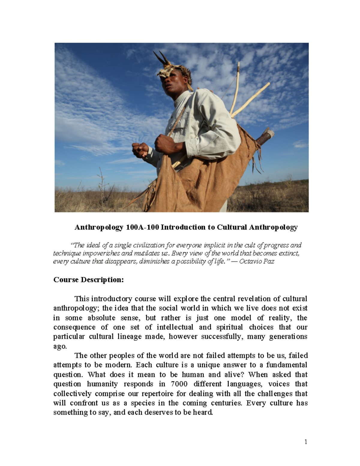 Anthro 100Syllabus 2022-1 - Anthropology 100A-100 Introduction to ...