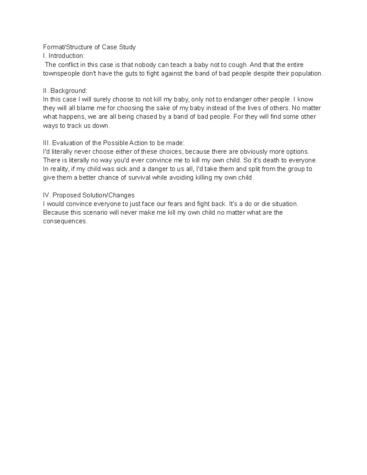 Ethics - Format/Structure of Case Study I. Introduction: The conflict ...