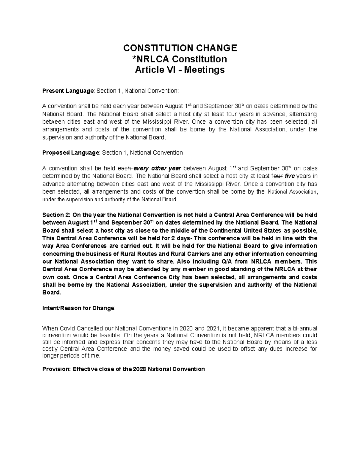 Constitutional change copy 2 - CONSTITUTION CHANGE *NRLCA Constitution ...