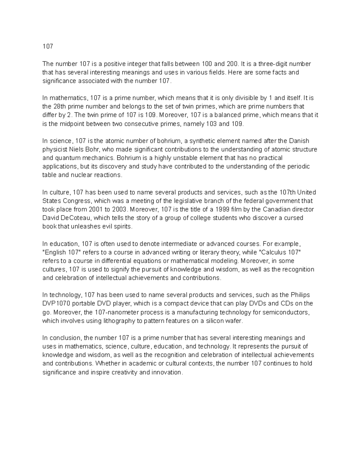 D (24) - Facts - 107 The number 107 is a positive integer that falls ...