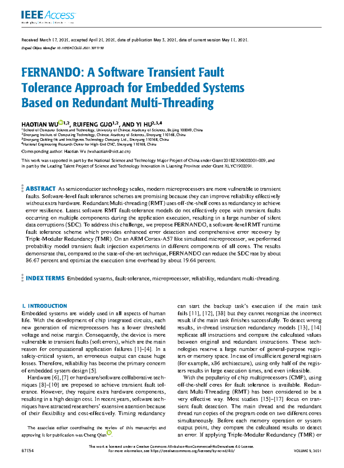 Fernando A Software Transient Fault Tolerance Approach For Embedded Systems Based On Redundant