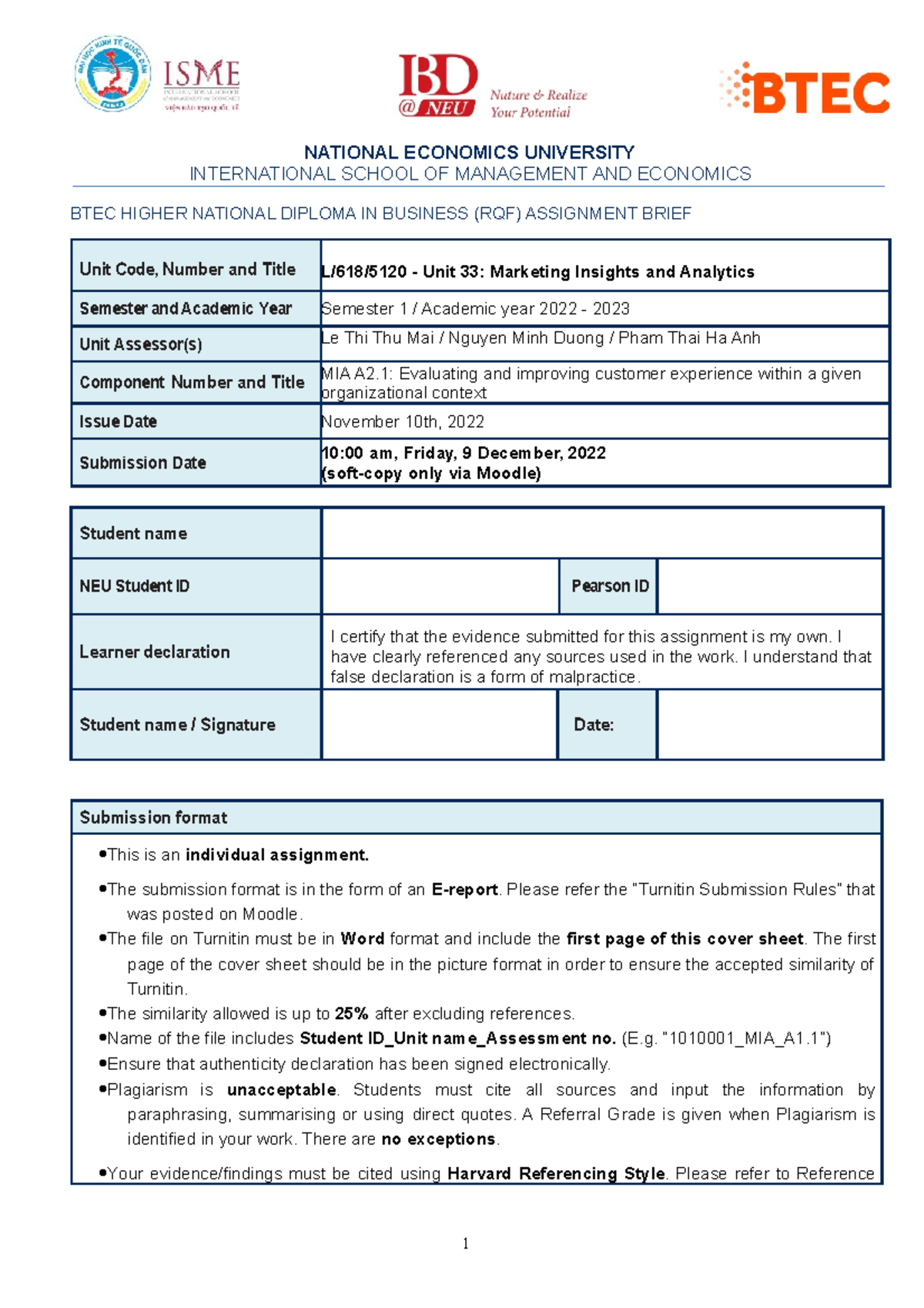 MIA Assignment Brief - A2 - Nov 2022 - NATIONAL ECONOMICS UNIVERSITY ...