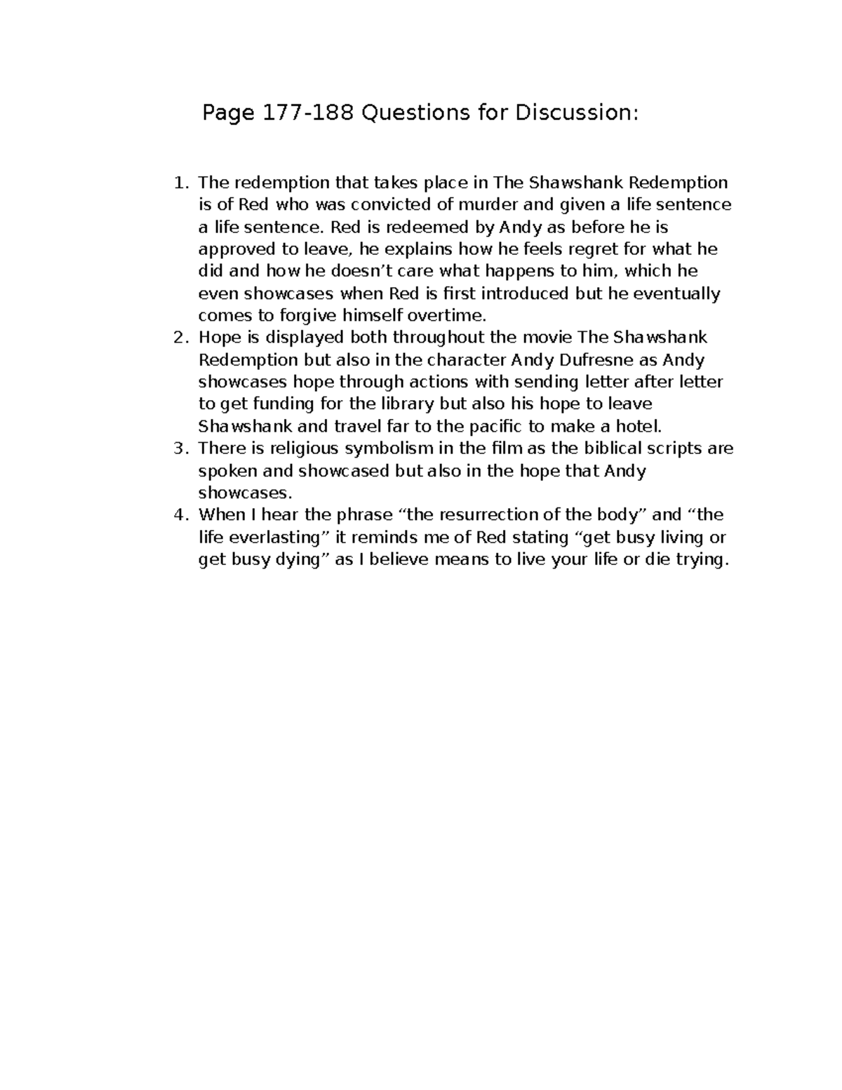 Page 177-188 Questions for Discussion - The redemption that takes place ...