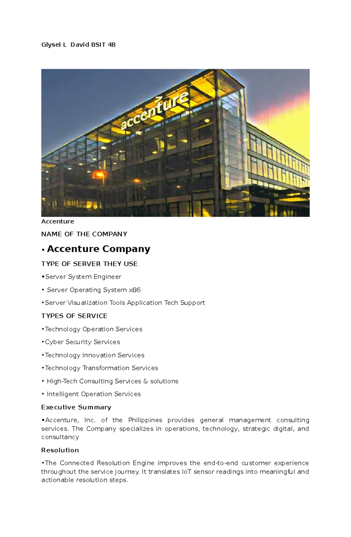 SAS IASUN OISAOIS - Glysel L David BSIT 4B Accenture NAME OF THE ...