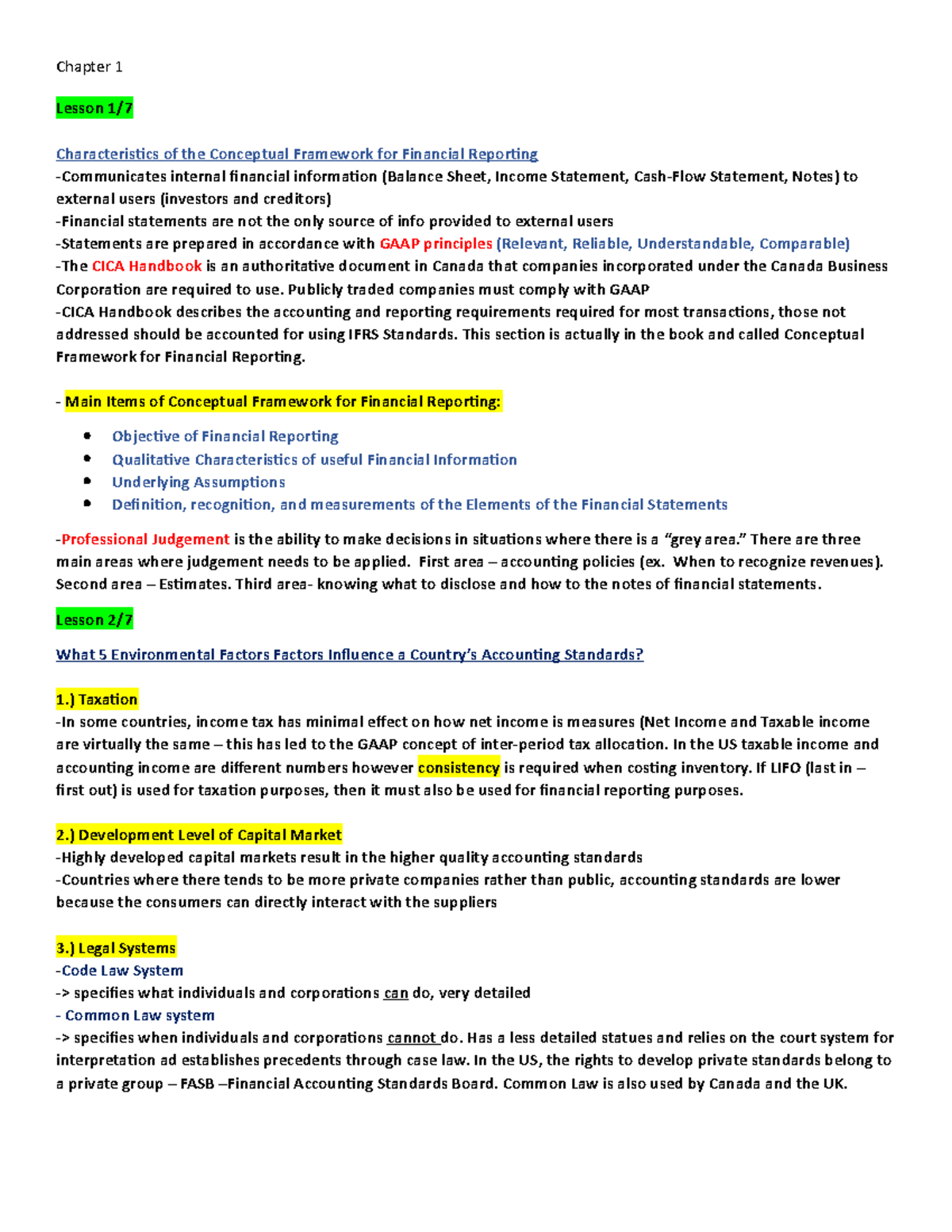 Chapter 1 Notes - Chapter 1 Lesson Characteristics of the Conceptual ...