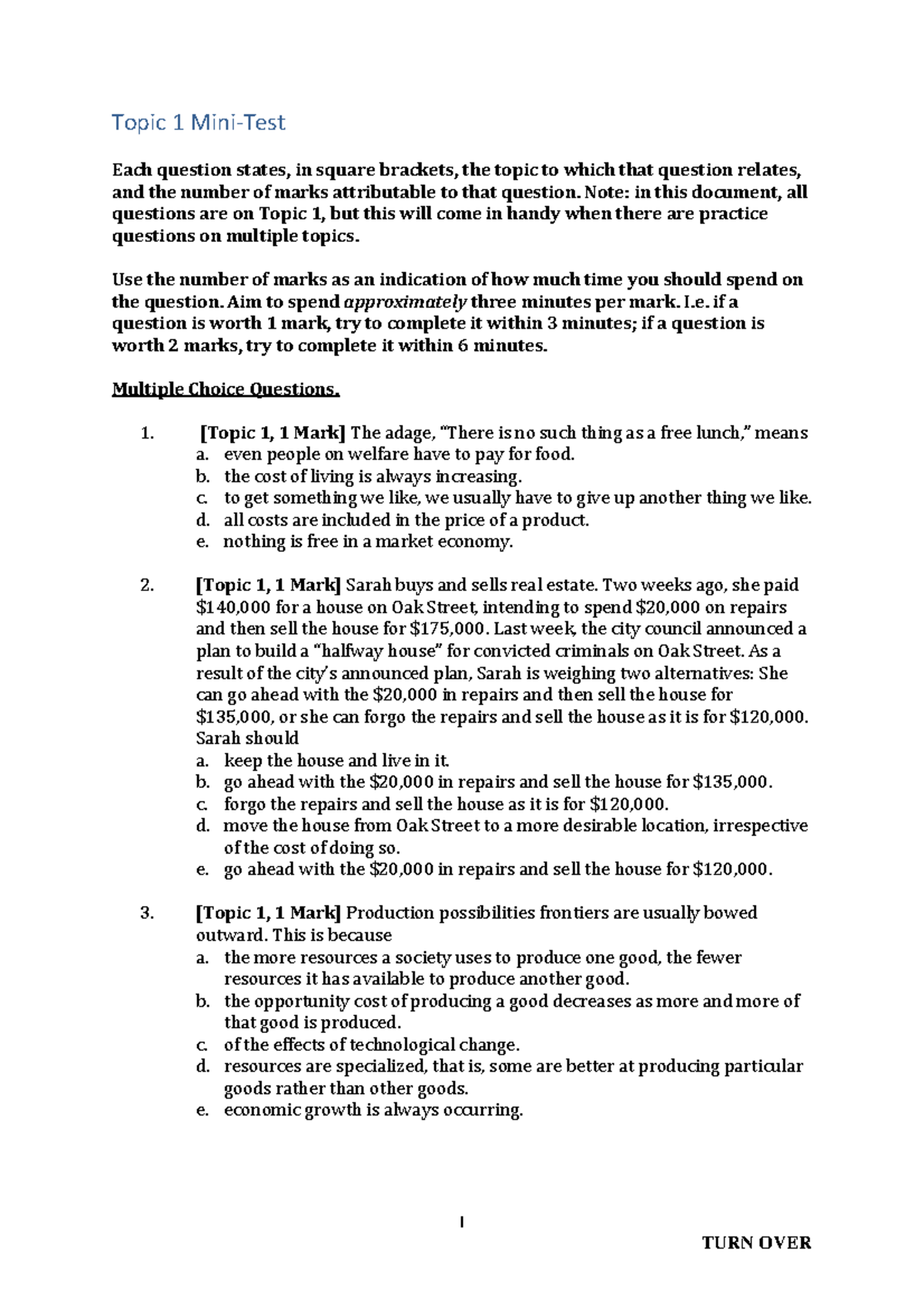 Econ151 Topic 1 Mini-Test - 1 Topic 1 Mini-Test Each question states ...