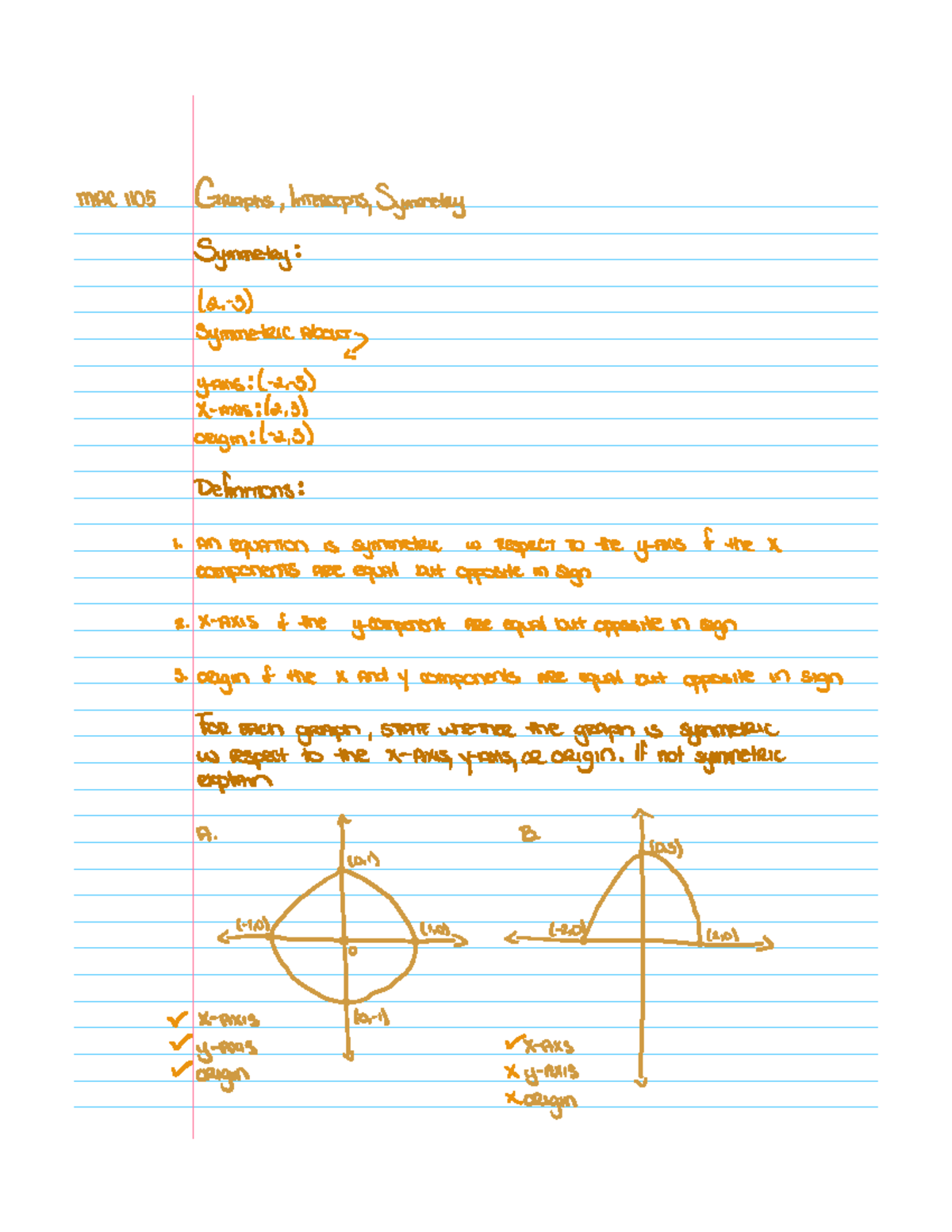 mac1105 graphs, intercepts, symmetry - MAC ####### 1105 Graphs Intercepts Symmetry Symmetry 123 ...