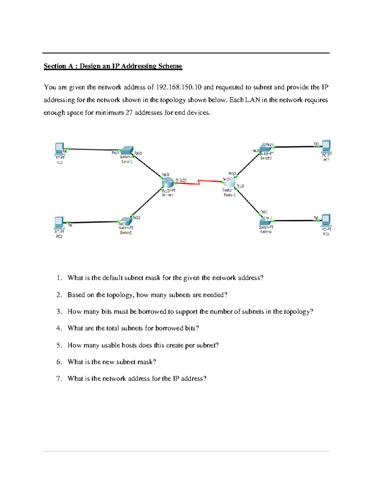 10.Network configuration - Section A : Design an IP Addressing Scheme ...