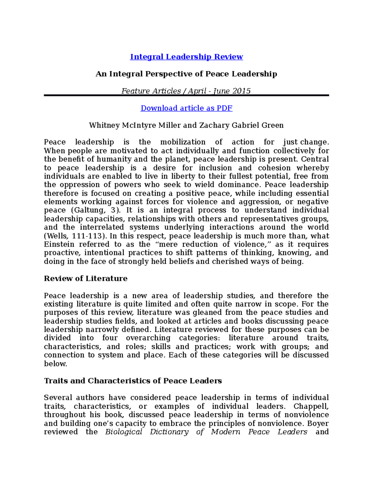 Peace Leadership - Integral Leadership Review An Integral Perspective ...