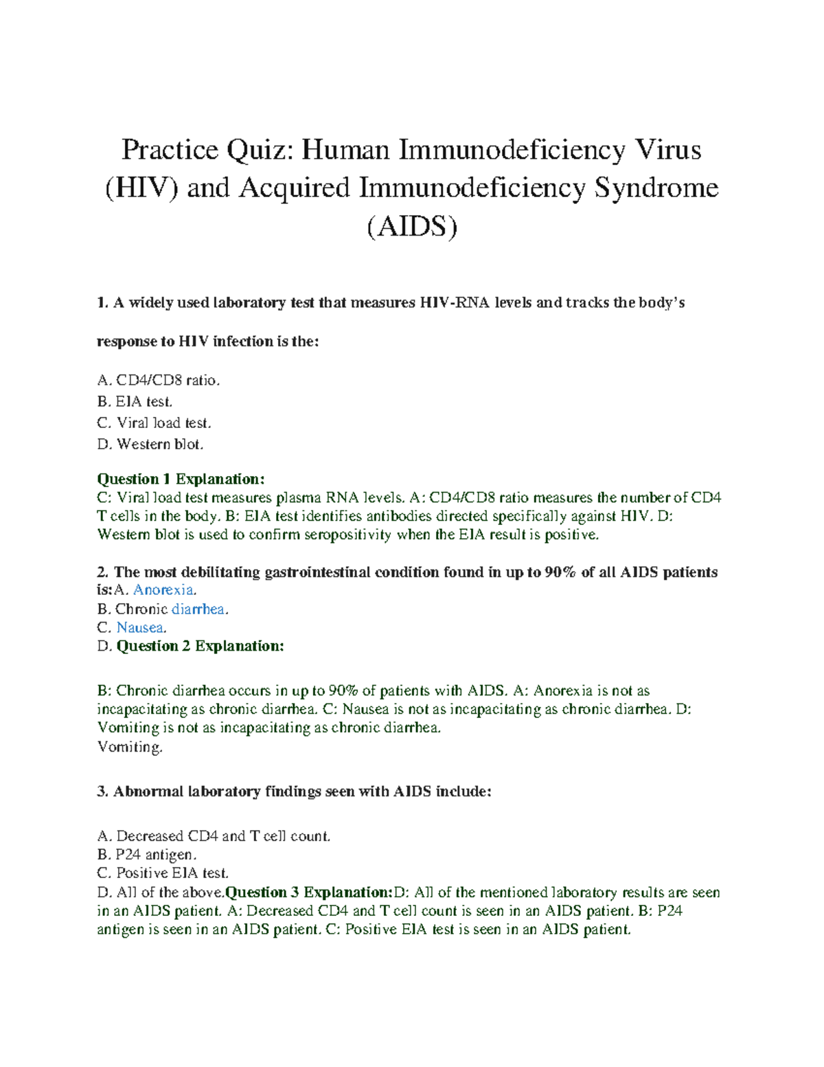HIVAids questions Nurseslab exam 3 - Practice Quiz: Human ...