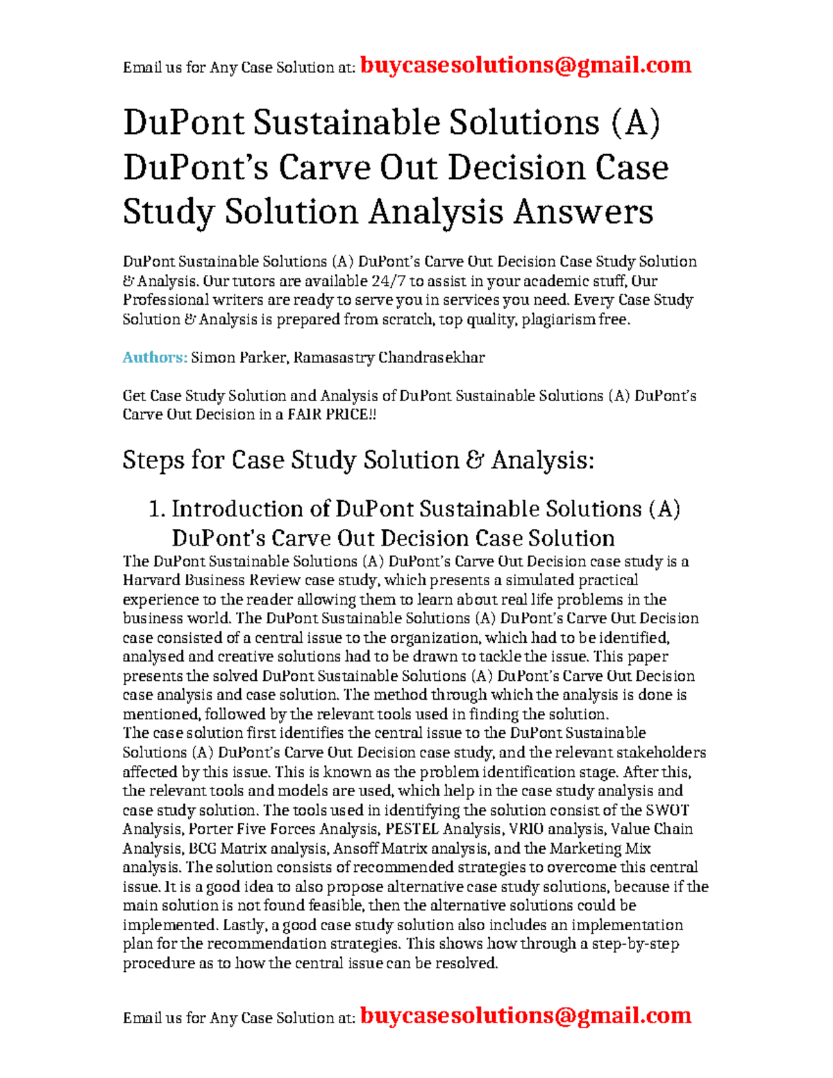 Case Solution DuPont Sustainable Solutions (A) DuPont’s Carve Out Decision - DuPont Sustainable ...