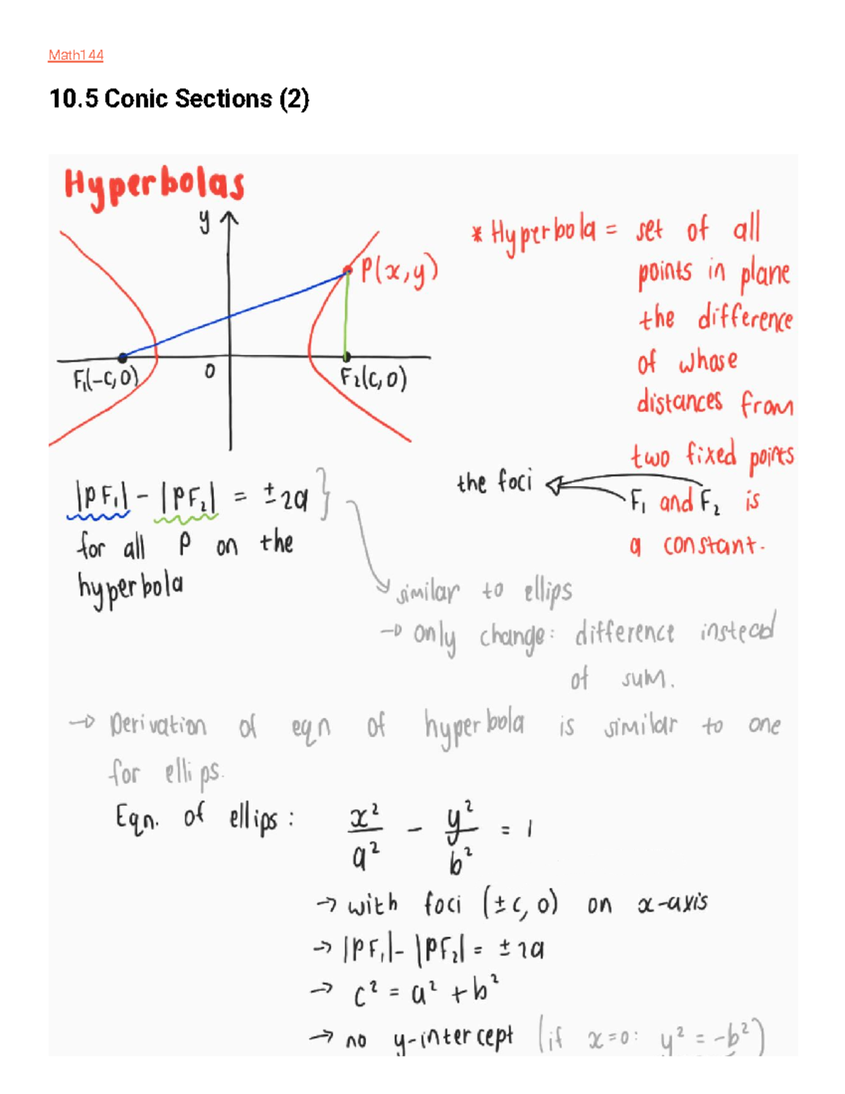 10.5 Conic Sections - Tut exercises - MATH1034 - Math 10 Conic Sections ...