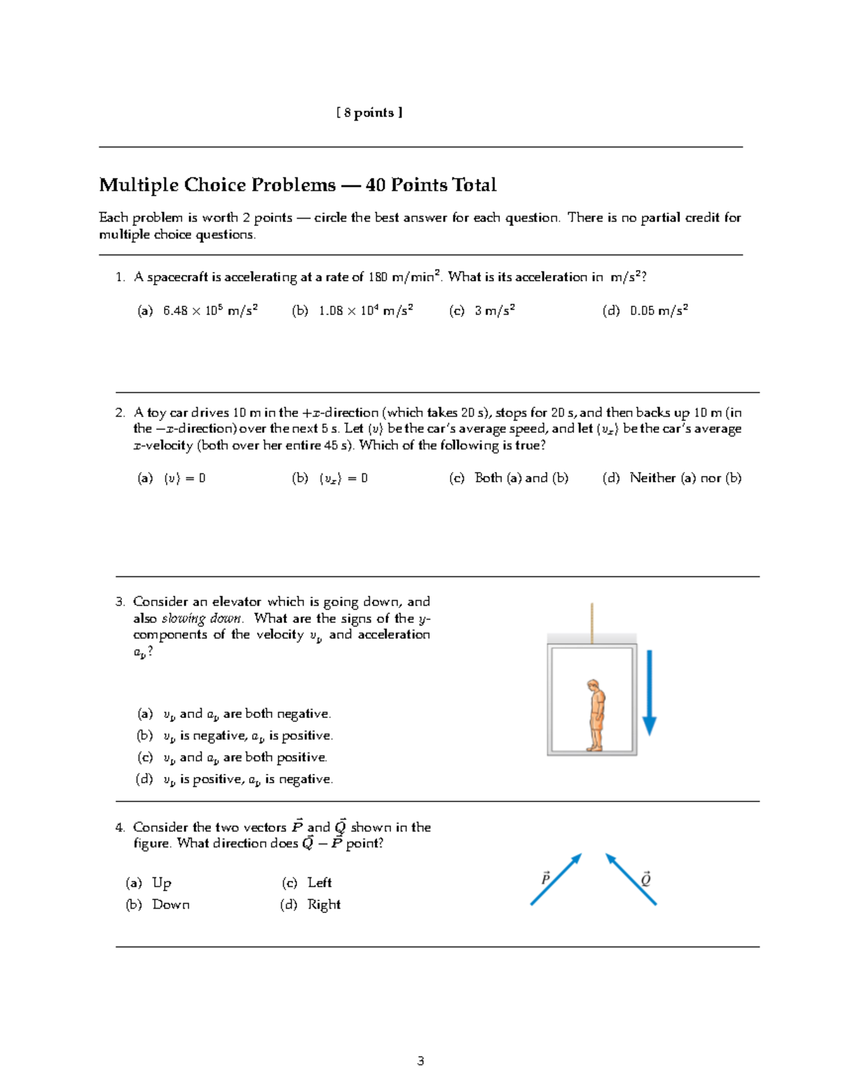 Practice Exam 1 - Multiple Choice Problems — 40 Points Total Each ...