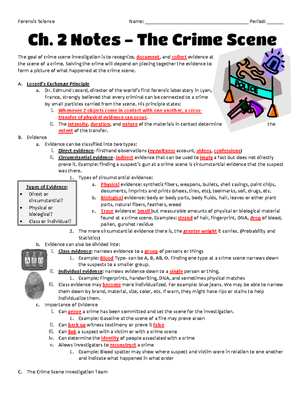 Ch 2 Notes teacher key - Forensic Science Name ...