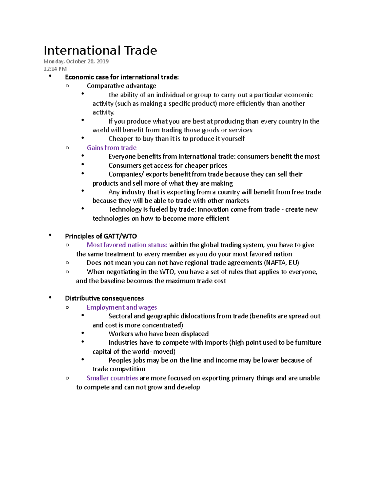International Trade - International Trade Monday, October 28, 2019 12: ...