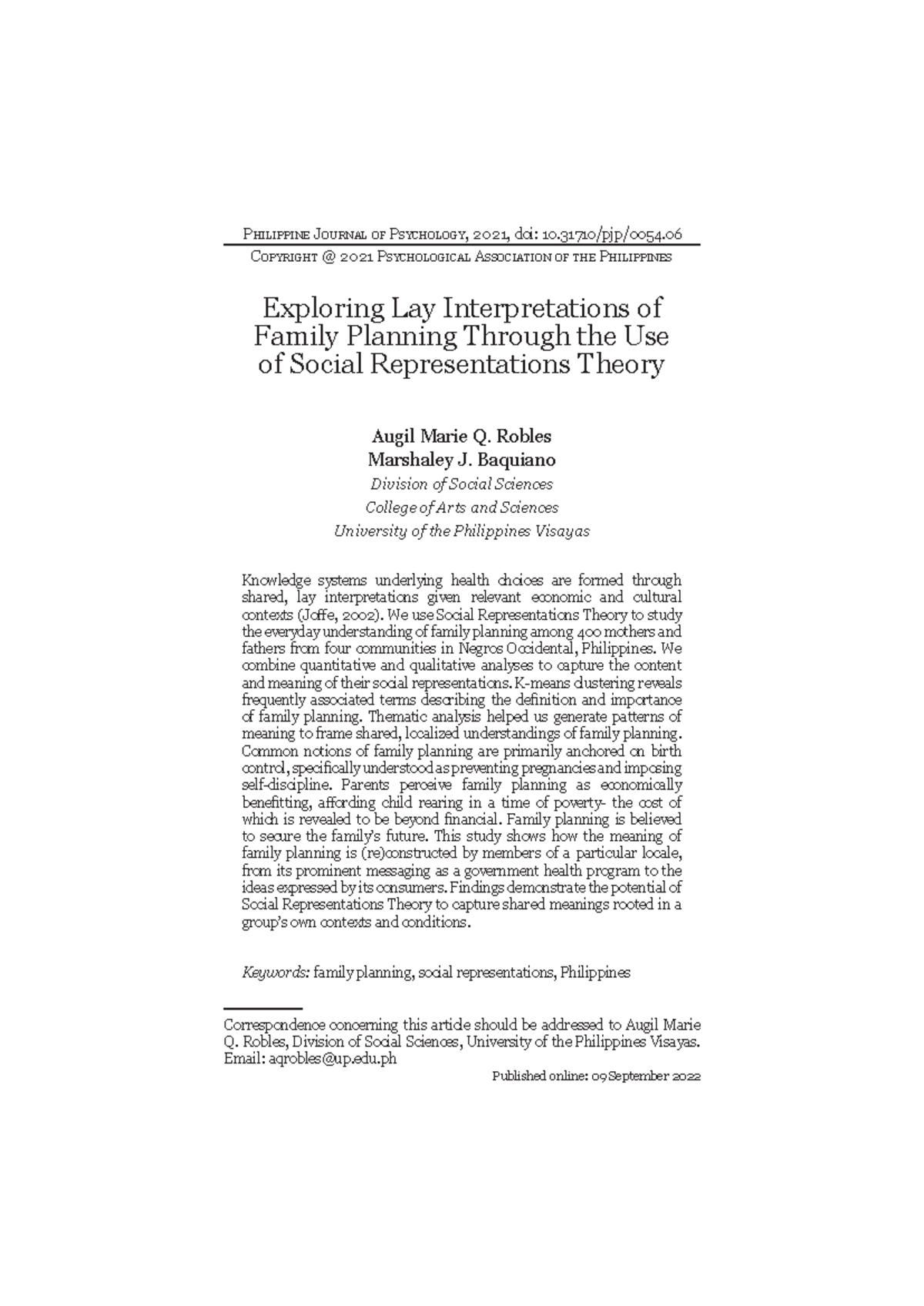 Exploring lay interpretations of family planning through the use of ...