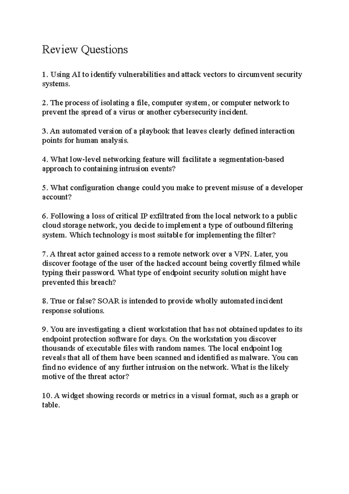 Apply Mitigation Controls Review Questions - Review Questions Using AI ...