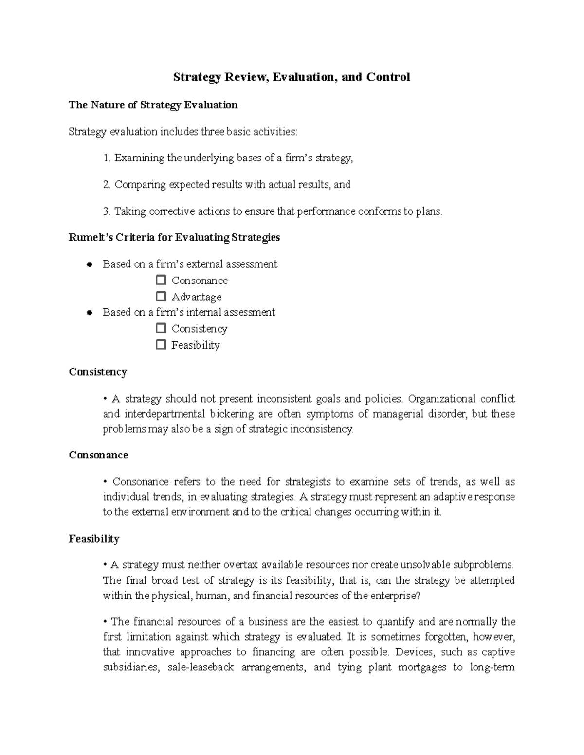 Str a m a - Strategy Review, Evaluation, and Control The Nature of ...