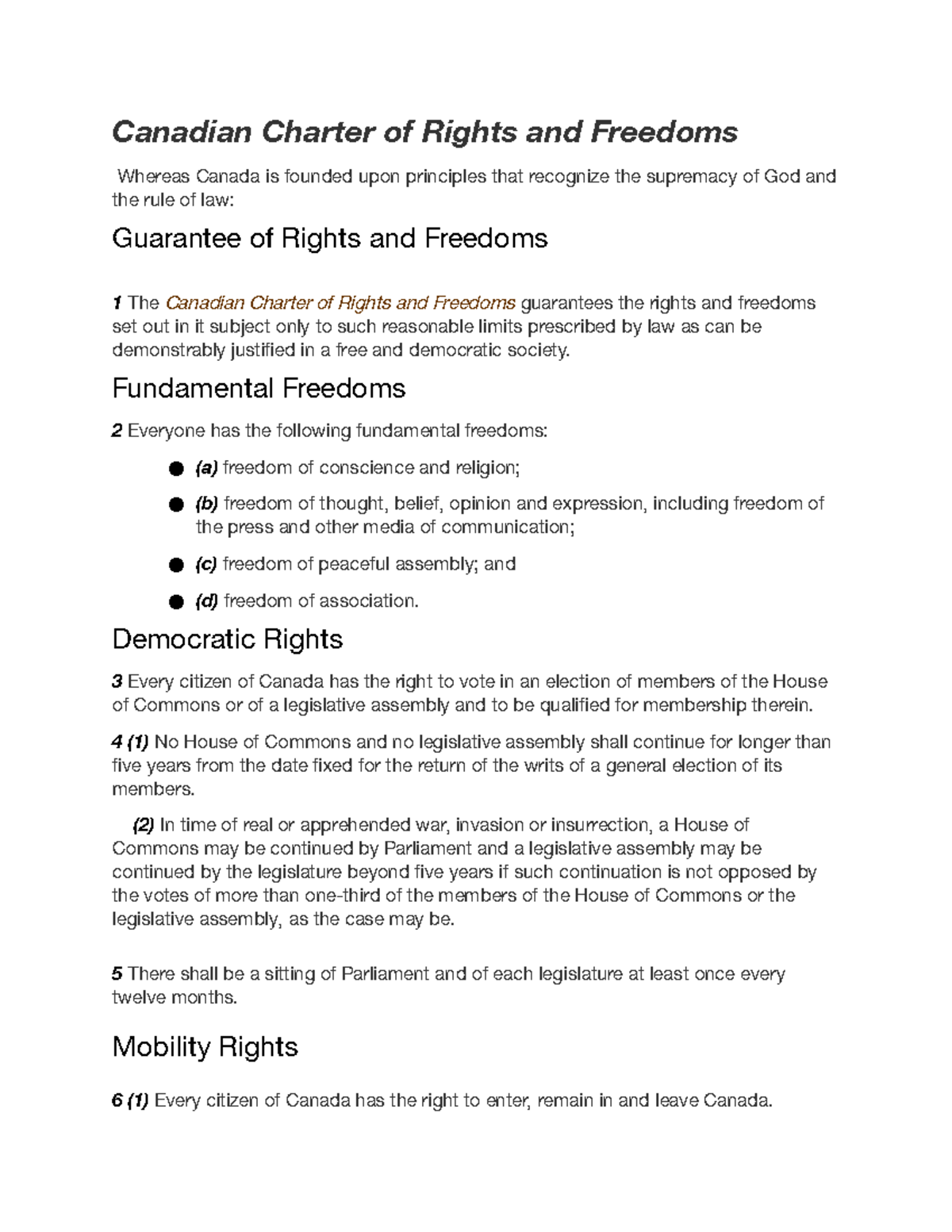 Canadian Charter of Rights and Freedoms - Fundamental Freedoms 2 ...