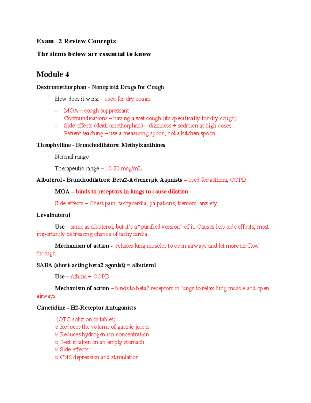Exam-2 Knowledge review Pharm - Exam -2 Review Concepts The items below ...
