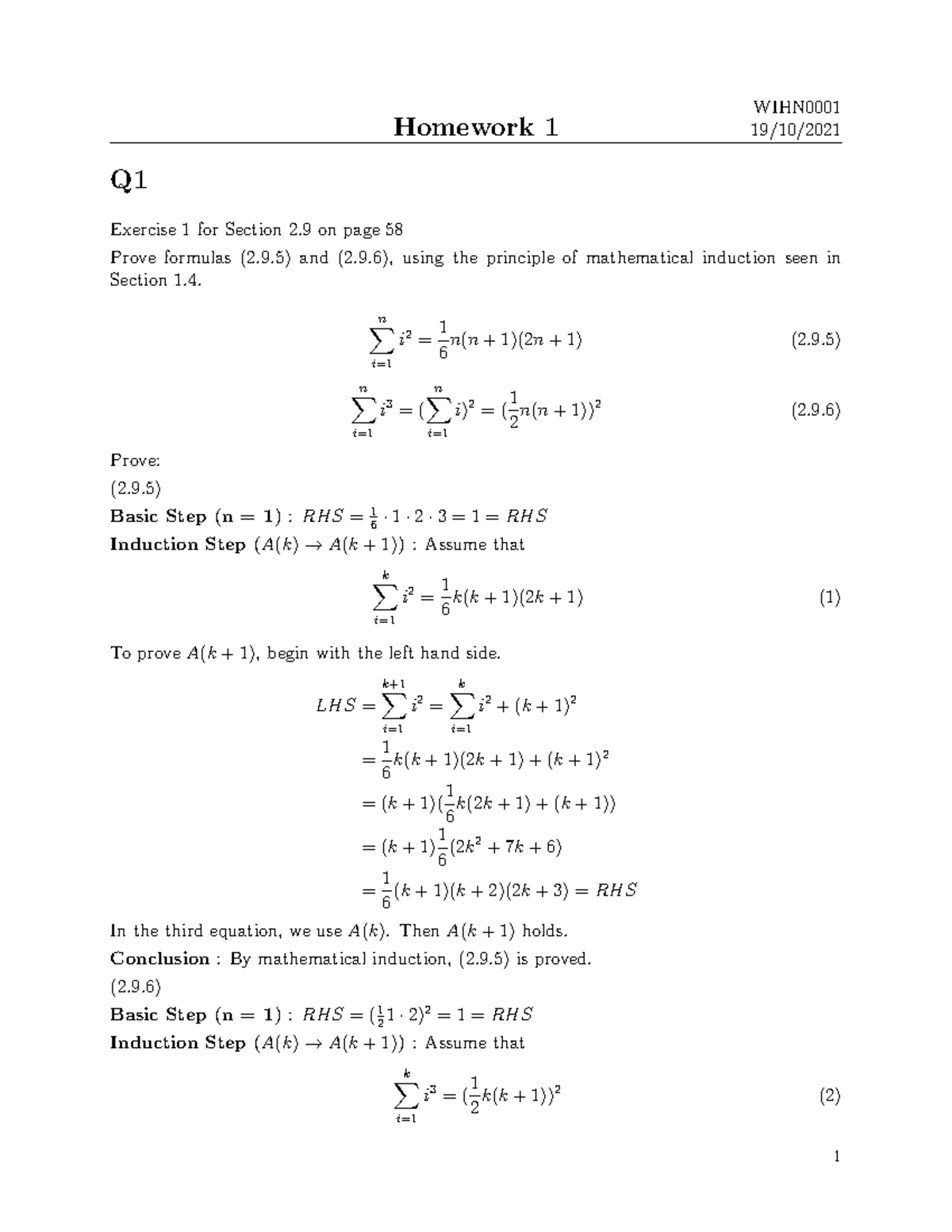 Math Week1 w A - Good - Homework 1 19/10/ Q Exercise 1 for Section 2 on ...