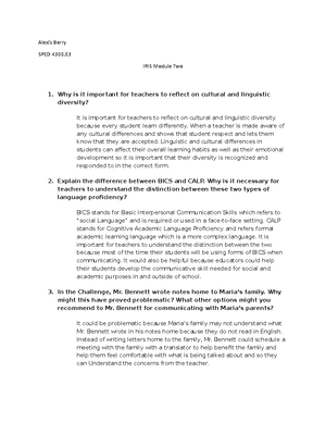 IRIS September 22 - IRIS coursework module answers. - Alexis Berry SPED ...