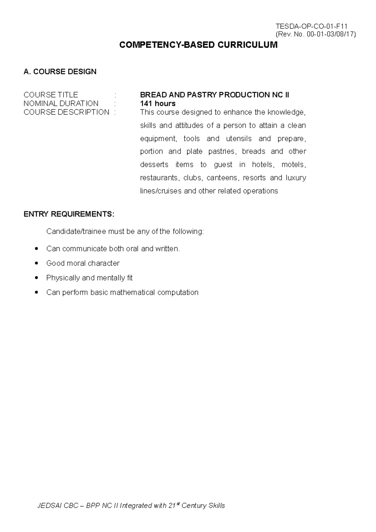 Cbc bpp - bpp - COMPETENCY-BASED CURRICULUM A. COURSE DESIGN COURSE ...