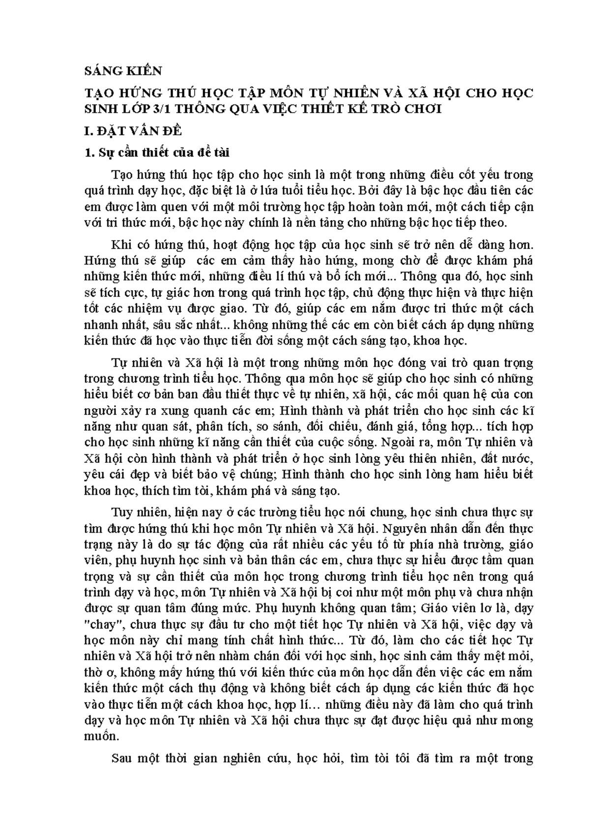 Skkn nang cao hung thu hoc tap mon tu nhien va xa hoi cho hoc sinh lop 3 - SÁNG KIẾN TẠO HỨNG ...