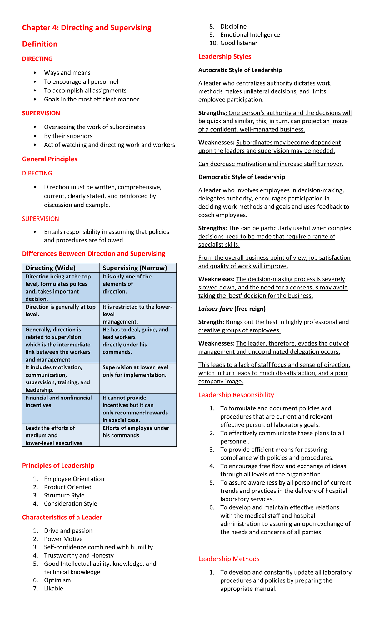 Lab management Transes - Chapter 4: Directing and Supervising ...