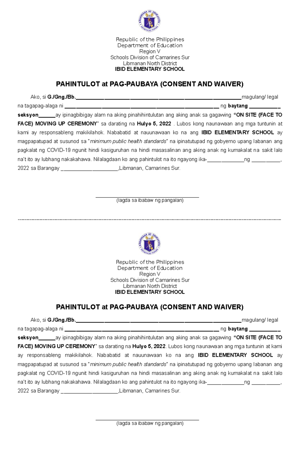 Consent-Moving Up - Sample consent - Republic of the Philippines ...