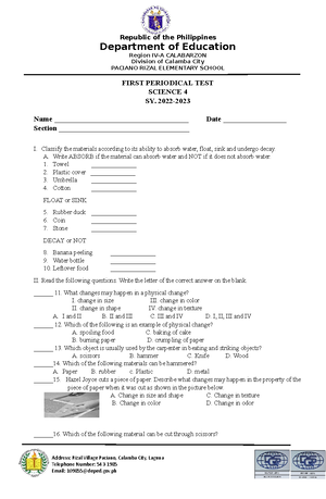 Teacher-made Science 4 Q1-week 4 Activity sheets with answer key ...